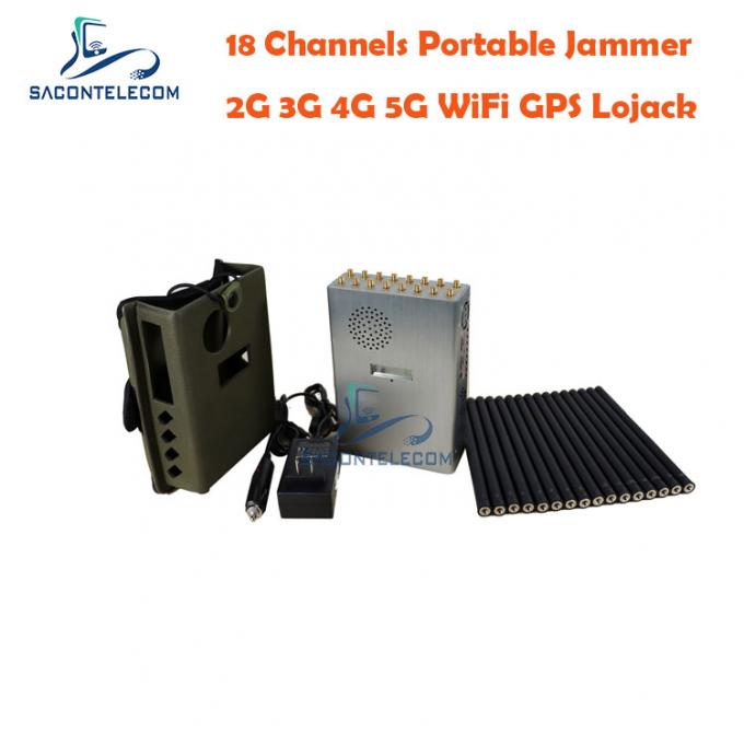 7.4V 20m Cell Phone Signal Disruptor 18 Antennas 4G 5G GPS 18w