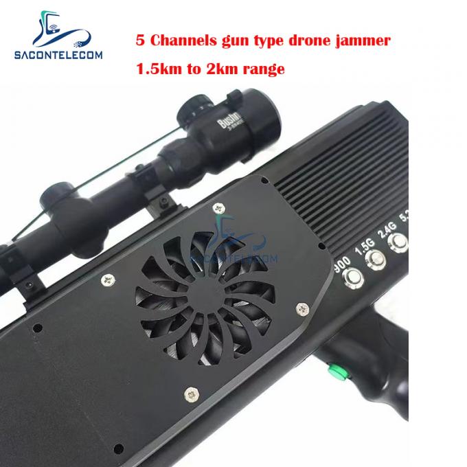 UAV Gun Drone Signal Jammer Blocker 1500 Meters 5 Channels Built In Battery