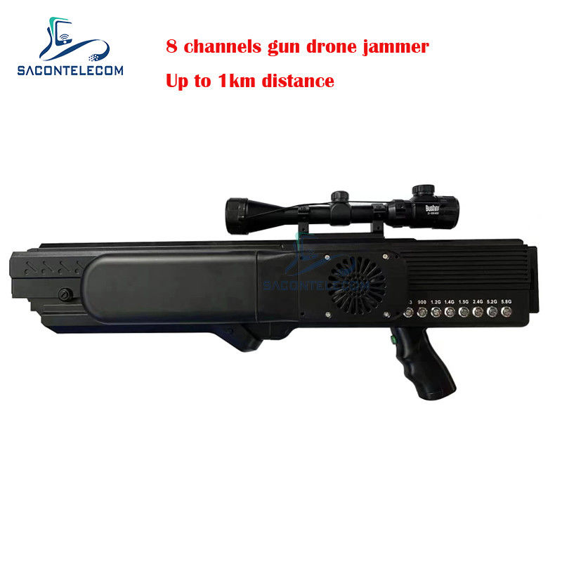 8 Channels Anti Drone Signal Jammer Gun Blocker Up To 1km Built In Battery