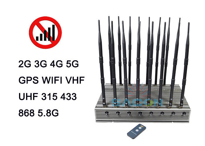 16 Antennas 5G Network Blocker Device 5-8w Each Band 315Mhz 433Mhz VHF ...
